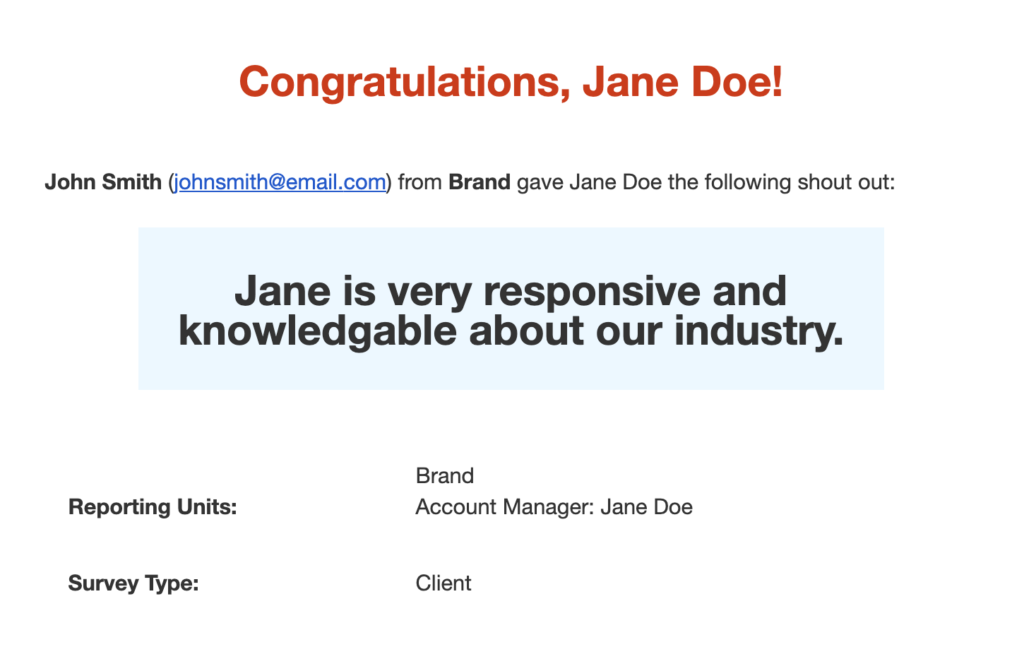 Sample Shout Out | ClearlyRated